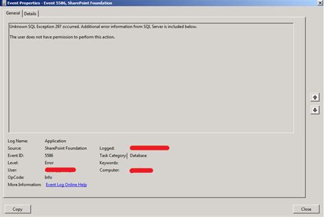 unknown sql exception 297 occurred additional error information from
