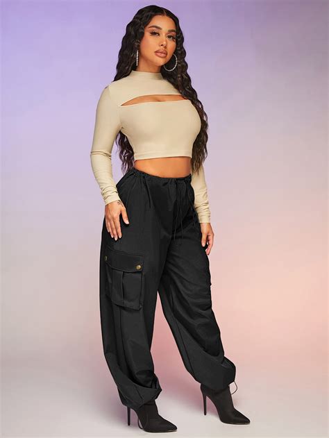 Shein X Antonella Shein Sxy Flap Pocket Drawstring Waist Parachute