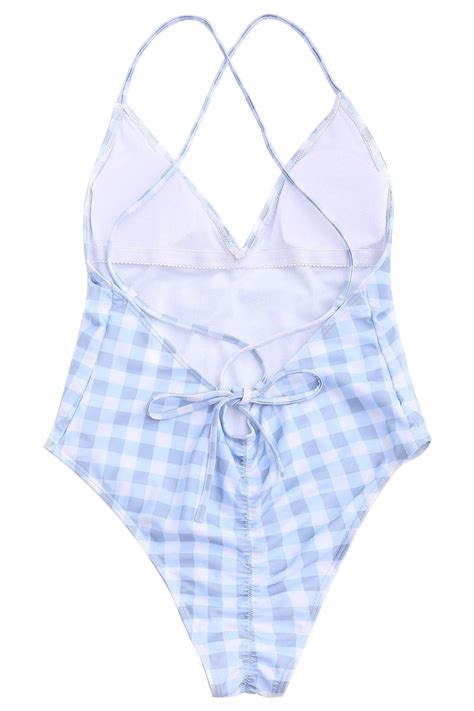 Iyasson Sexy Latticed Printing Back Cross One Piece Swimsuit