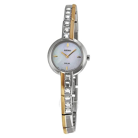 Seiko Solar Mother Of Pearl Dial Embellished Two Tone Stainless Steel