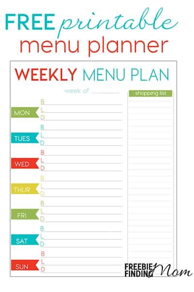 Blank Printable Weekly Menu Planner