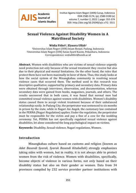 Pdf Sexual Violence Against Disability Women In A Matrilineal Society