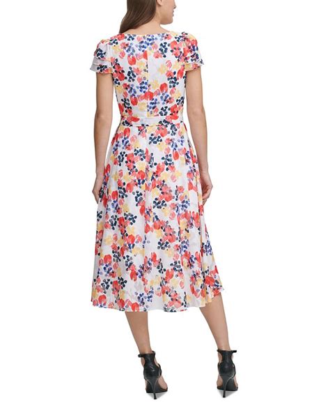 Dkny Floral Print Faux Wrap Midi Dress Macys