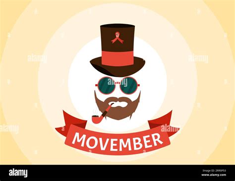 Movember Time Vector Illustration With Mustache And Ribbon For Mens
