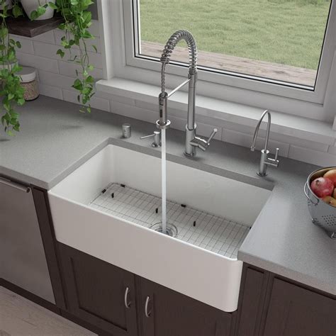 Alfi Brand Fireclay 33 In Single Bowl Farmhouse Kitchen Sink In White
