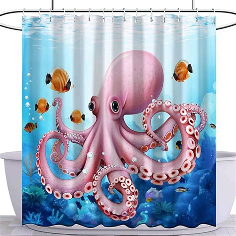 Underwater World Octopus Shower Curtain Cute Cartoon Style High Quality