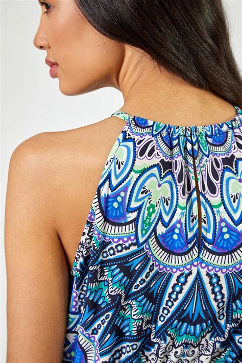 Boho Print Halterneck Maxi Dress In Blue Roman Originals Uk