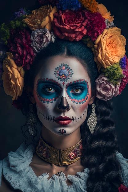 Hermosa Mujer Pintada Cara De Calavera Pintada Como Calavera Inspirada