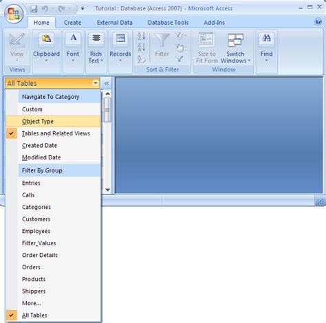 ms access 2007 display modules in the navigation pane