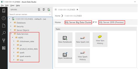connect to master and hdfs big data clusters sql server