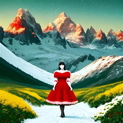 Russian Landscape Snowing Black Haired Woman In The Middle Of T
