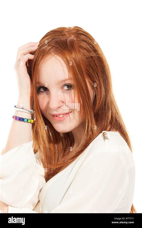 Portrait Of Beautiful Redheaded Girl Isolated On White Background