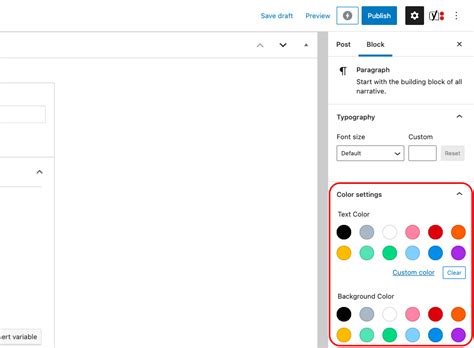 gutenberg default theme color palettes sitename