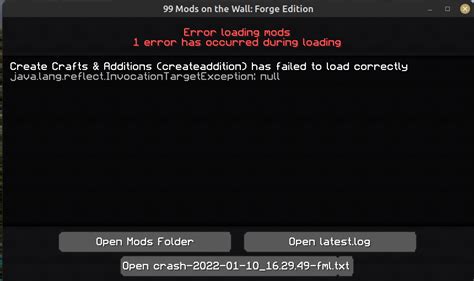 create crafts and additions 1 18 1 20220105a has failed to load correctly