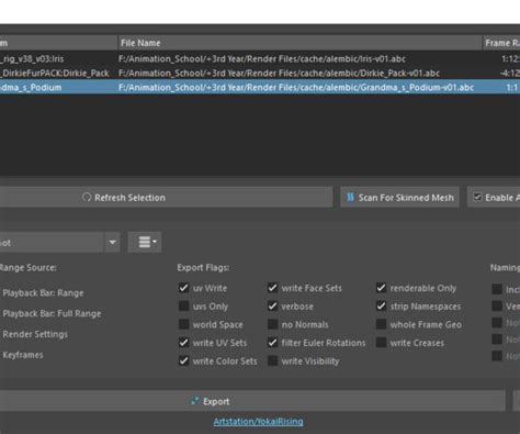 artstation alembic export interface autodesk maya resources