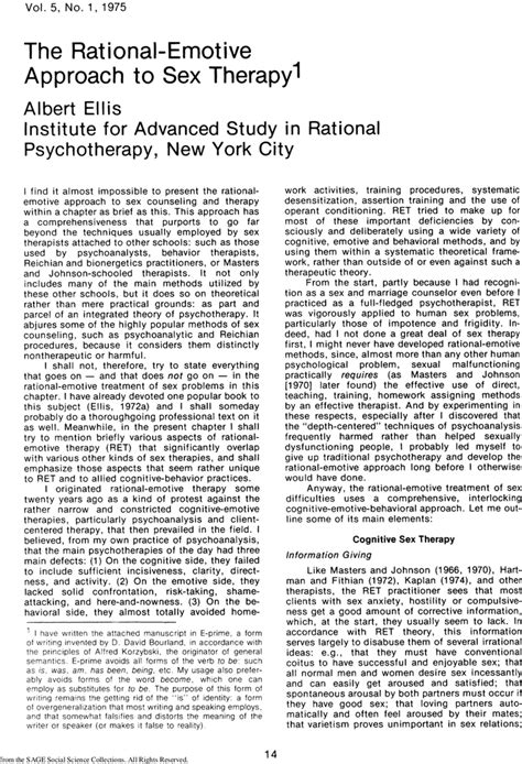 The Rational Emotive Approach To Sex Therapy Albert Ellis 1975