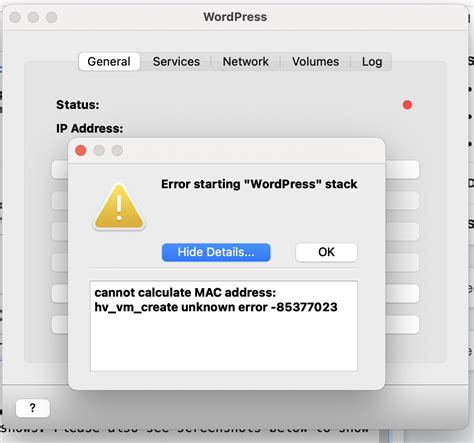 error starting wordpress stack cannot calculate mac
