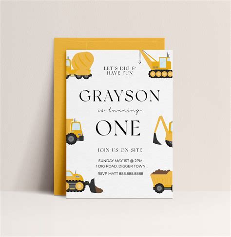A Construction Themed Birthday Party Card