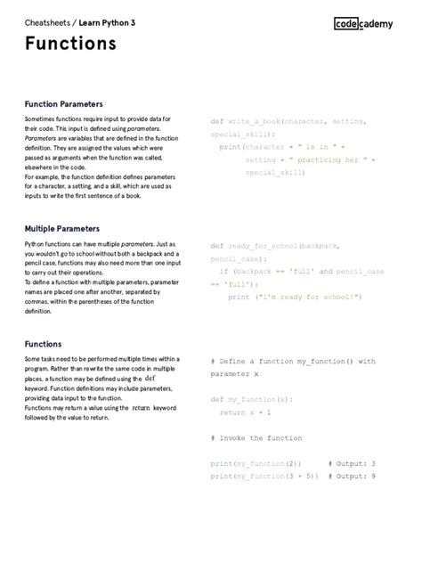 learn python 3 functions cheatsheet codecademy pdf