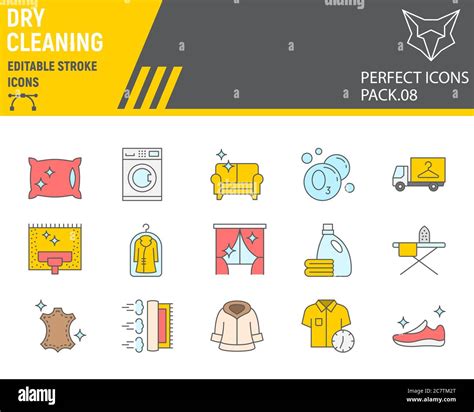 Dry Cleaning Color Line Icon Set Laundry Symbols Collection Vector