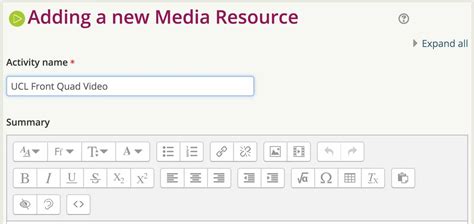 adding video and audio using the moodle activity media resource ucl
