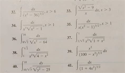 Solved 32 ∫ X2−36 3 2dx X 6 33 ∫xx2−9dx X 3 34