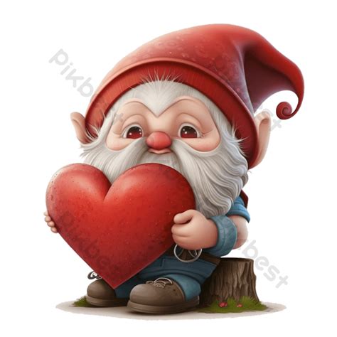 Valentines Day Gnome Pink Hat Old Man Holding Love Heart Png Images