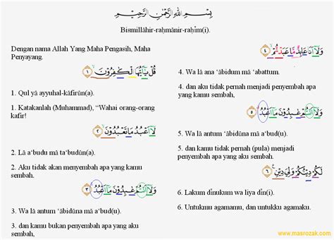 Bacaan Surat Al Kafirun Lengkap Tulisan Arab Latin Artinya Beserta My