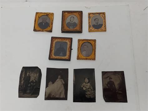 Lot Collection Of Nine 19th Century Daguerreotypes And Tin Types