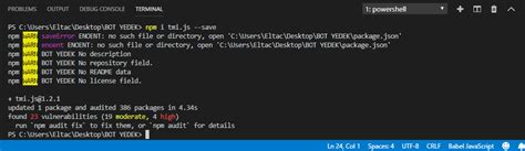node js cannot do `npm i tmi js` on any computer can i download