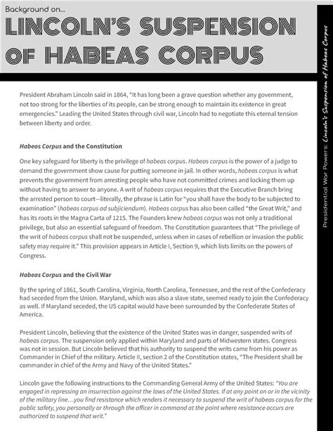 Alannah Mykoo Lincolns Suspension Of Habeas Corpus Gc President