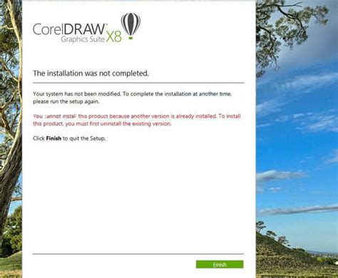 failed to install coreldraw x8 error the installation was not completed