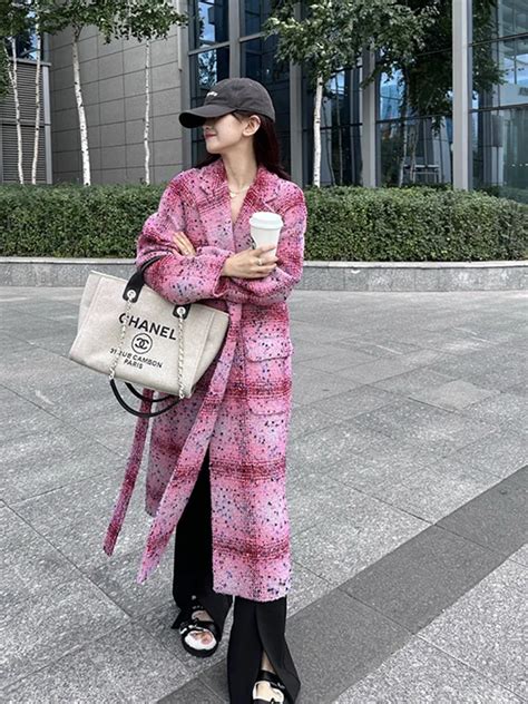 Pink Long Woolen Coat Autumn Winter New Fashion Design Women Runway