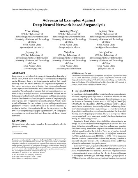 Pdf Adversarial Examples Against Deep Neural Network Based Steganalysis