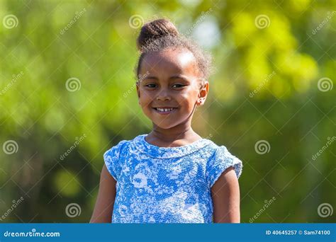 Outdoor Close Up Portrait Of A Cute Young Black Girl African P Stock