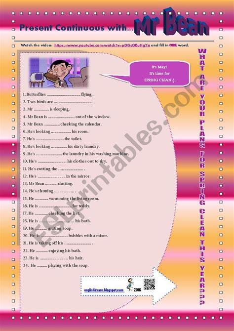 Present Continuous With Mr Bean Esl Worksheet By Anusiarybek