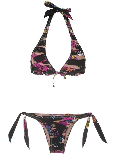 Amir Slama Printed Triangle Bikini Set Blue Farfetch