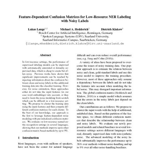 feature dependent confusion matrices for low resource ner