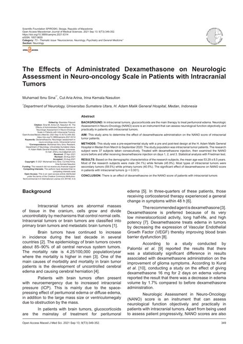 Pdf The Effects Of Administrated Dexamethasone On Neurologic
