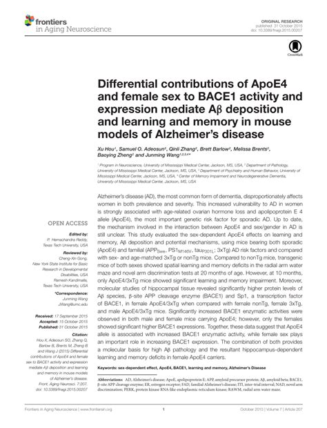 pdf differential contributions of apoe4 and female sex to bace1