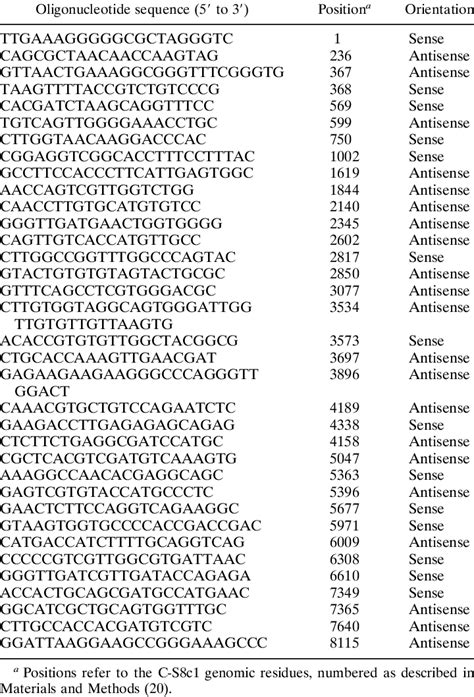 Synthetic Oligonucleotides Used For Nucleotide Sequence Determination