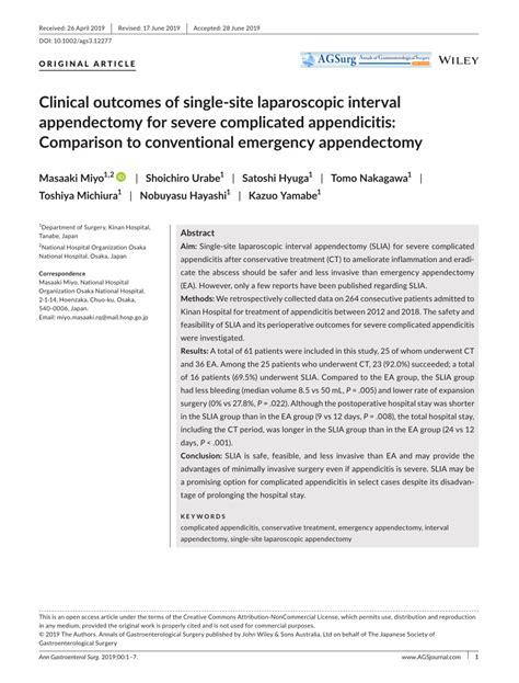 Pdf Clinical Outcomes Of Single‐site Laparoscopic Interval