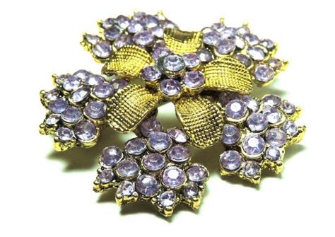 Vintage Rhinestone Brooch Pin Lilac Purple Flower Vintage Etsy