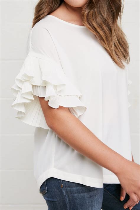 Shannon Ruffle Sleeve Top In White Ruffled Sleeve Top Ruffle Sleeve