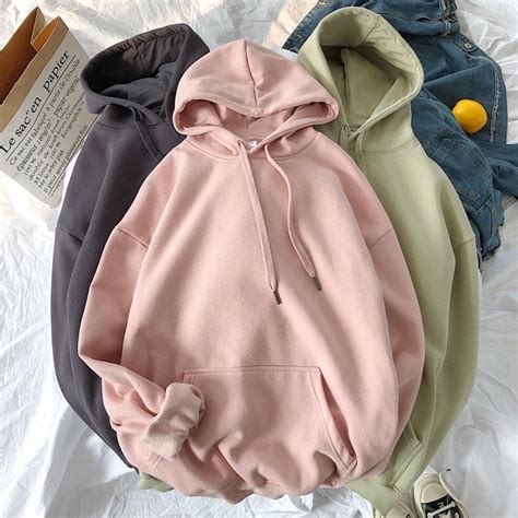 Buy Womans Sweatshirts Solid 12 Colors Korean Female Hooded Pullovers