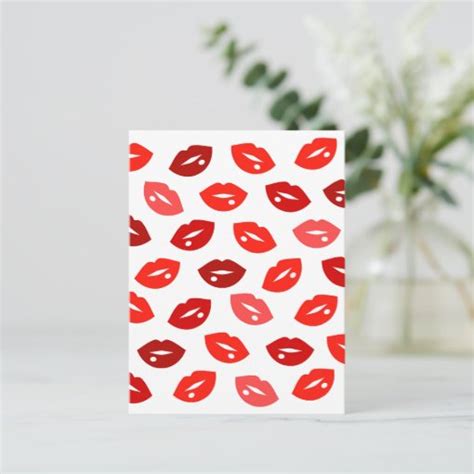 Red Lips Kiss Vector Pattern Postcard Zazzle