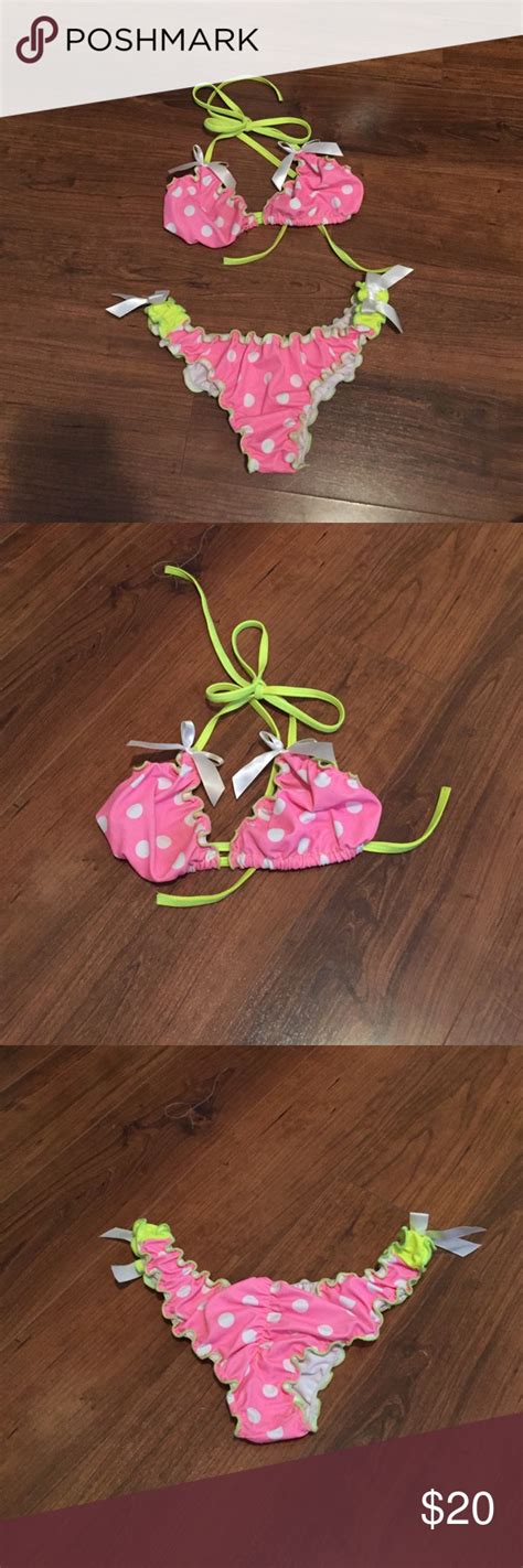 Pink Polka Dot Bikini Pink Polka Dot Bikini With Neon Worn Once Swim