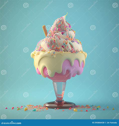 Ice Cream In A Waffle Cup 3d Render On Blue Background Stock