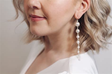 Belle Bridal Earrings Long Pearl Dangle Earrings Modern Pearl