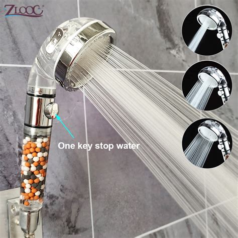 Zloog Bathroom Shower Head 3 Modes Black Shower With Stop Button High